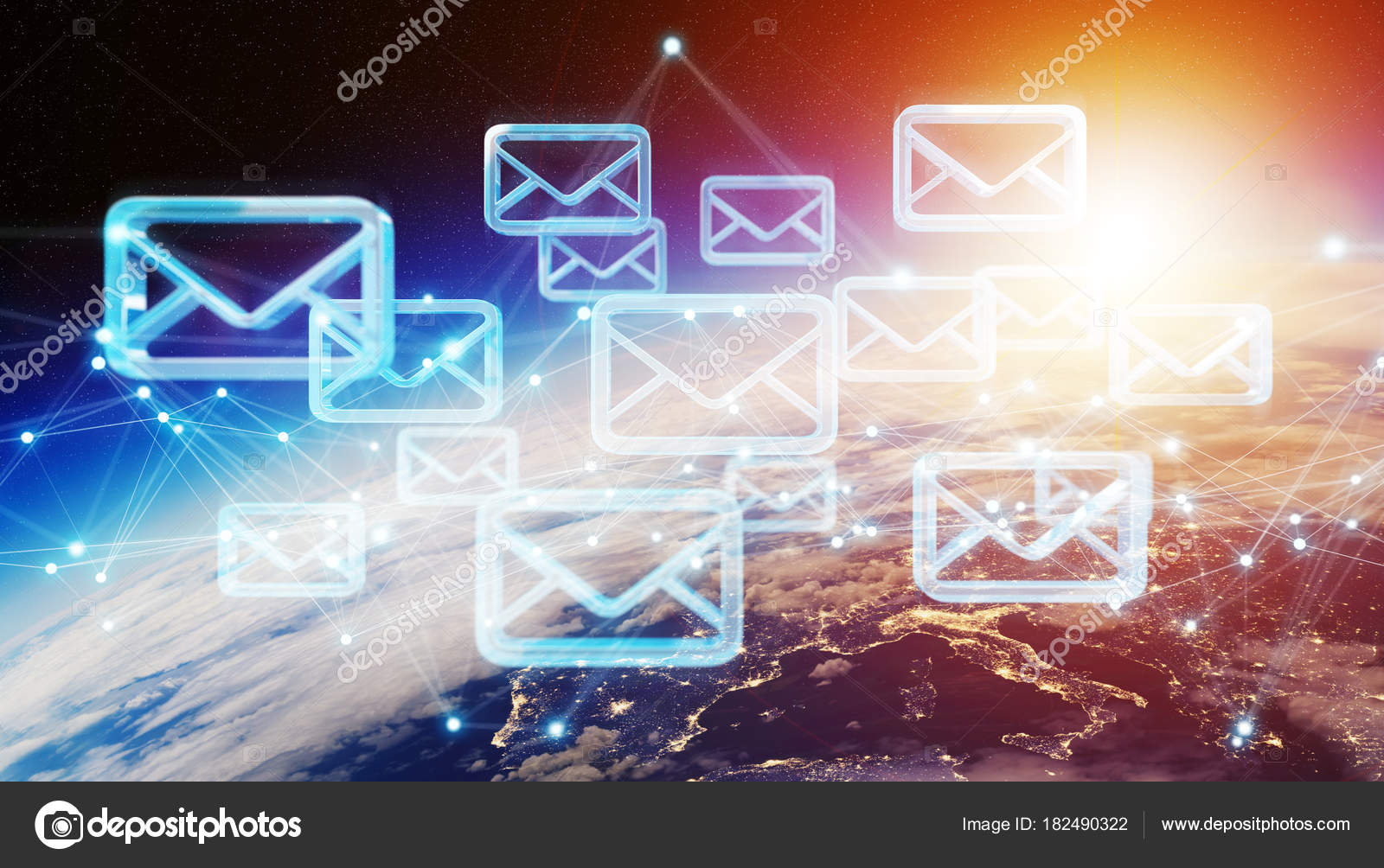 Emails exchanges on planet Earth 3D rendering — Stock Photo © sdecoret ...