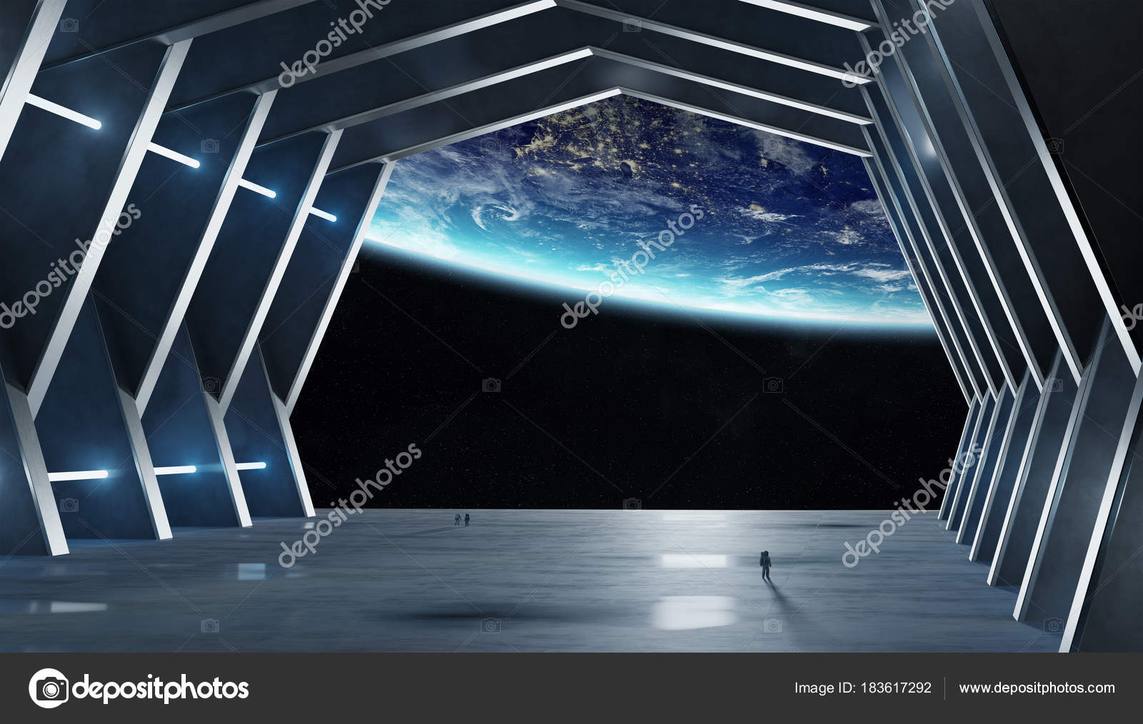 Huge hall spaceship interior 3D rendering elements of this image Stock ...