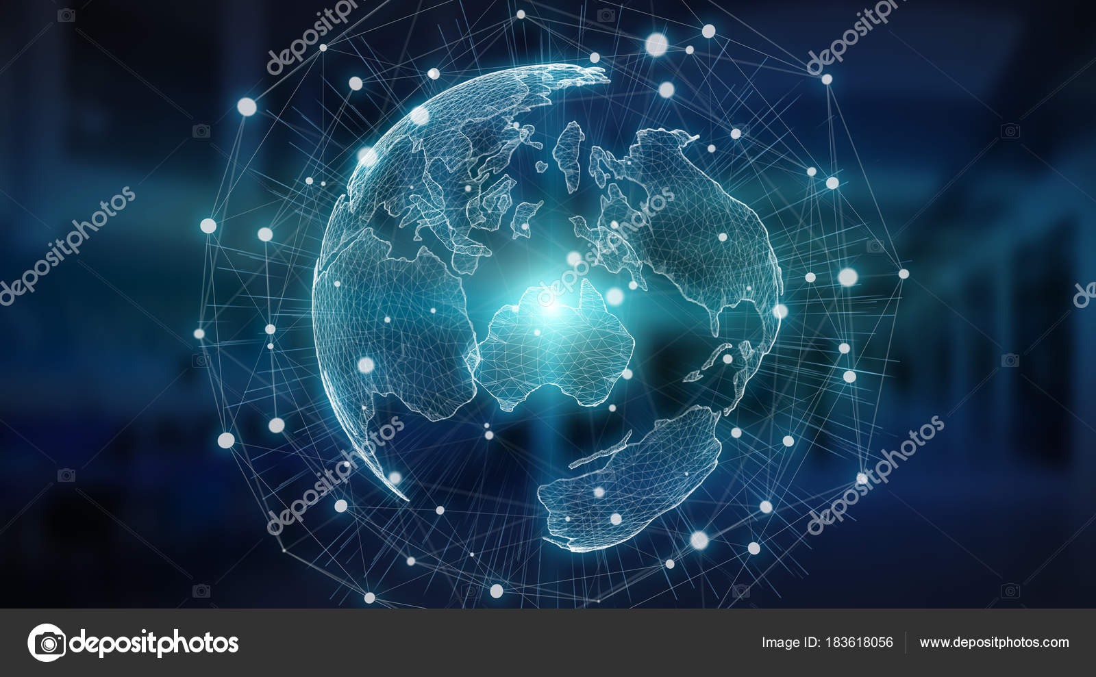 Connections system global world view 3D rendering Stock Photo by ...