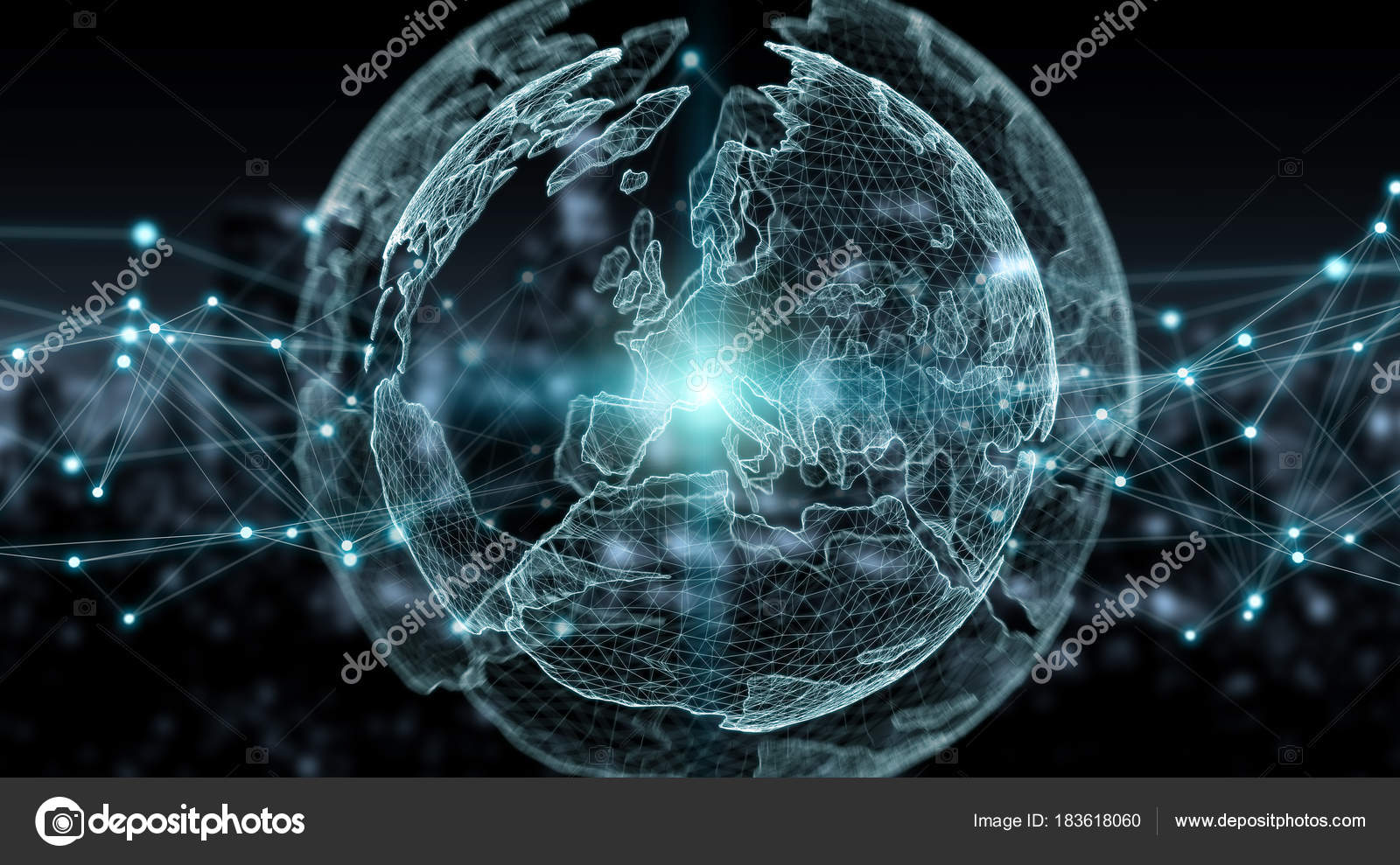 Connections system global world view 3D rendering — Stock Photo ...