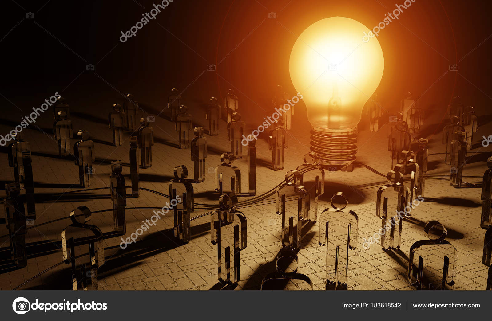 Big lightbulb illuminating a group of people 3D rendering Stock Photo ...