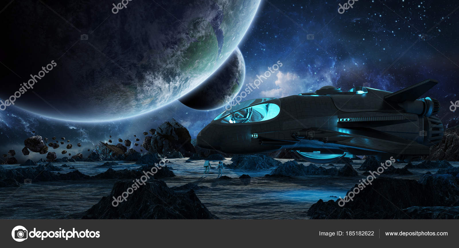Astronauts exploring an asteroid 3D rendering elements of this i Stock Photo by ©sdecoret 185182622