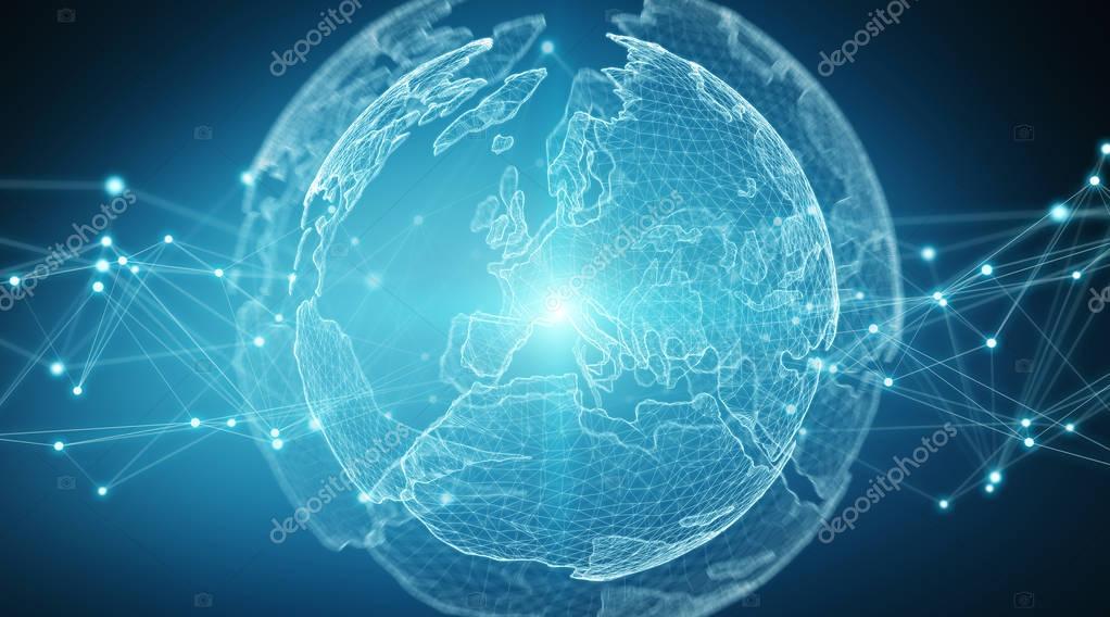 Sistema de conexiones visión global del mundo renderizado 3D 2024