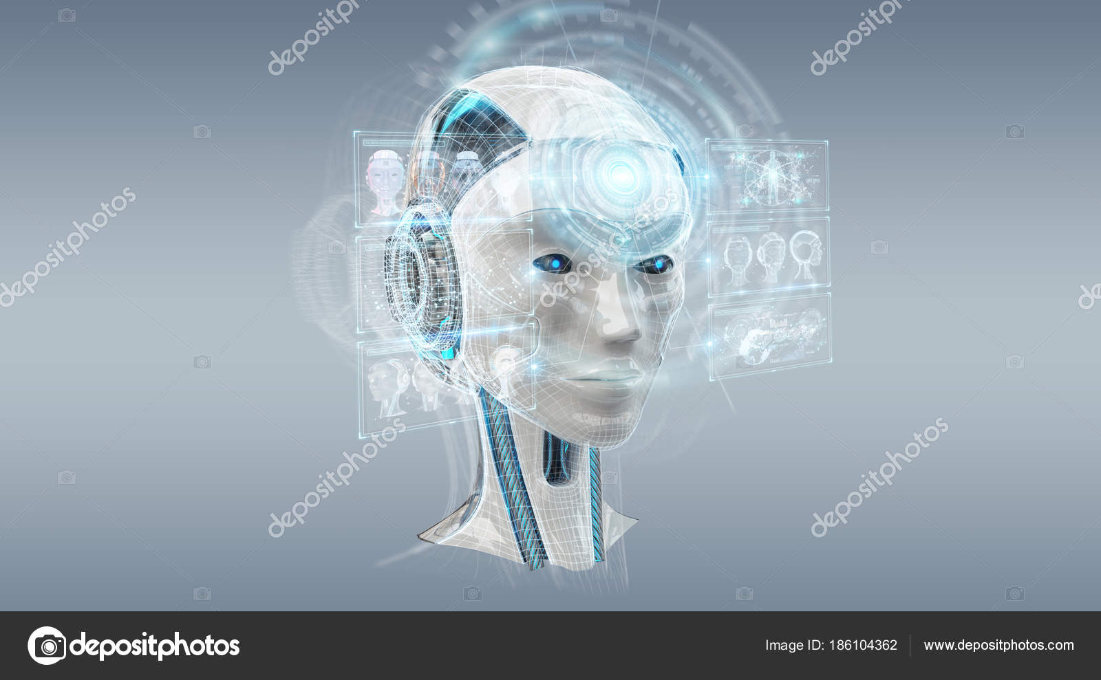 Digital artificial intelligence cyborg interface 3D rendering Stock ...