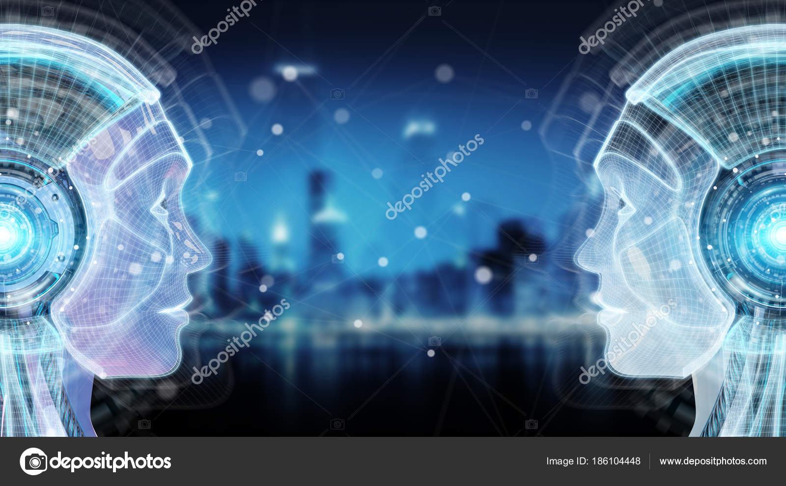 Digital artificial intelligence cyborg interface 3D rendering Stock ...