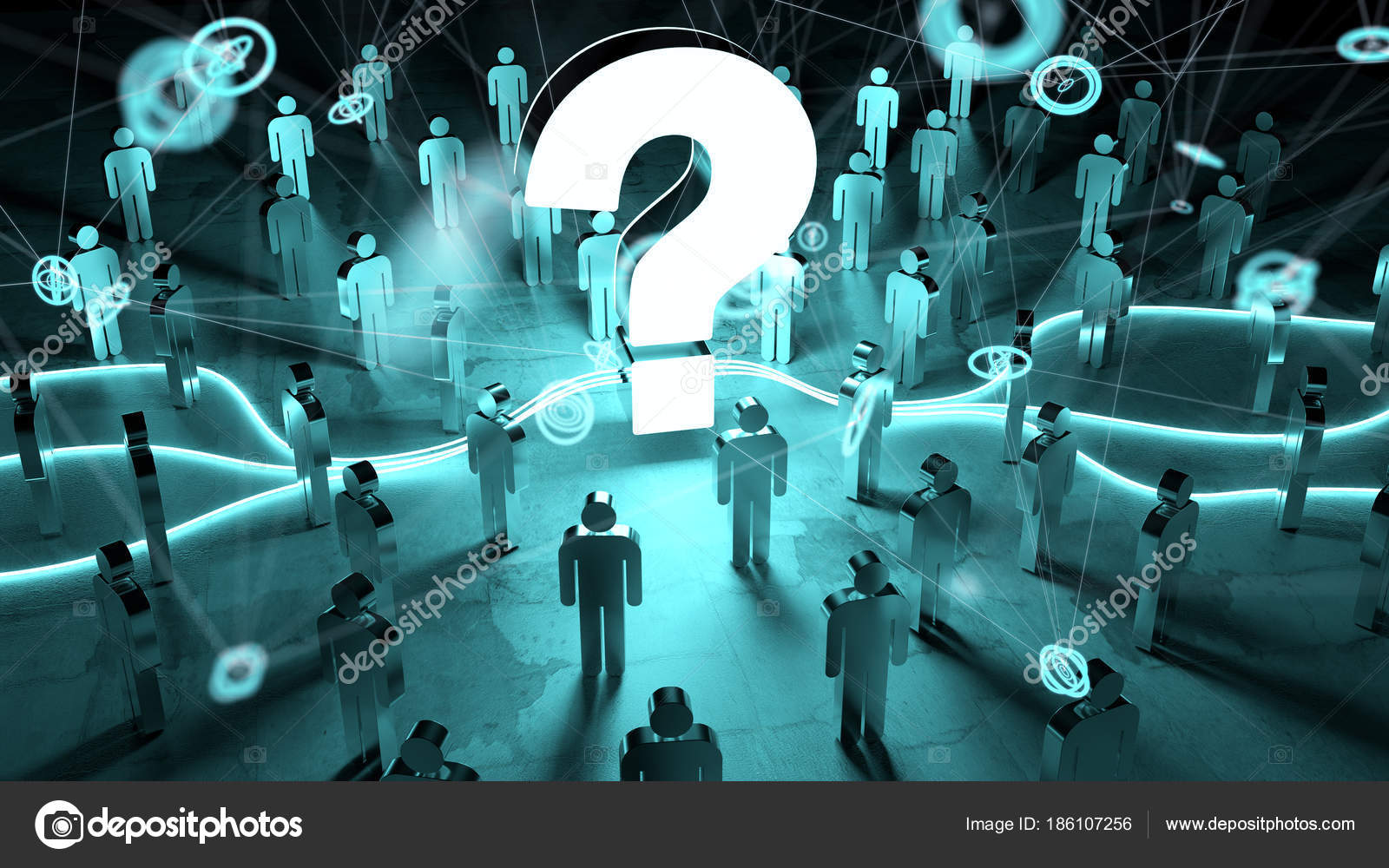 Question mark illuminating a group of people 3D rendering — Stock Photo ...