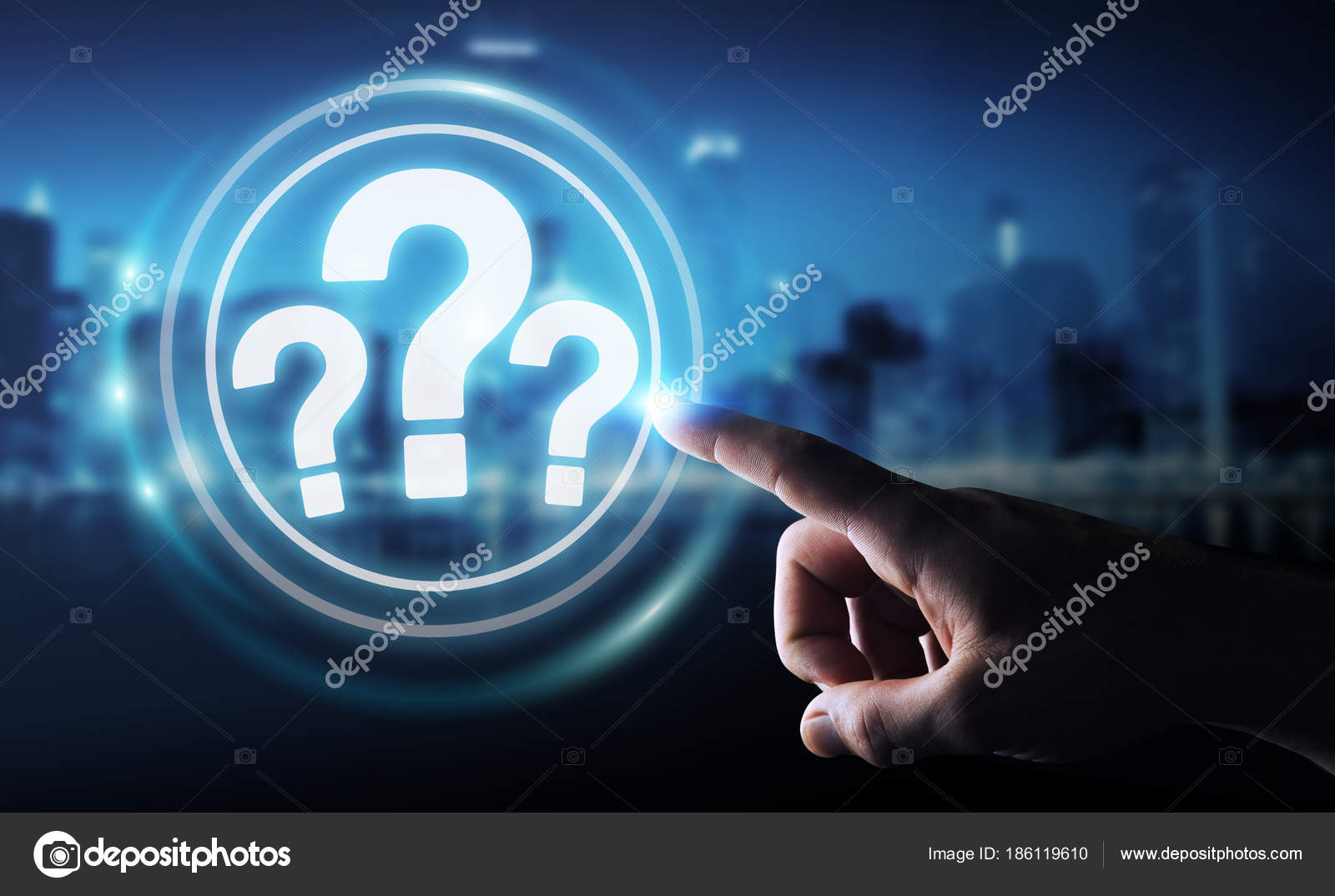 Businessman using question marks digital interface 3D rendering Stock Photo by ©sdecoret 186119610