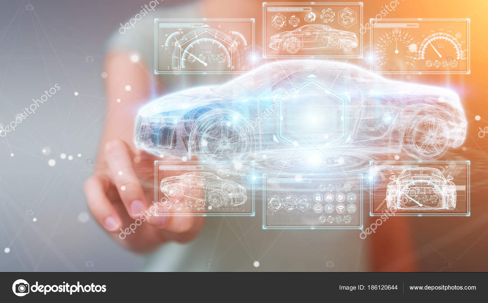 Businesswoman using modern smart car interface 3D rendering — Stock ...