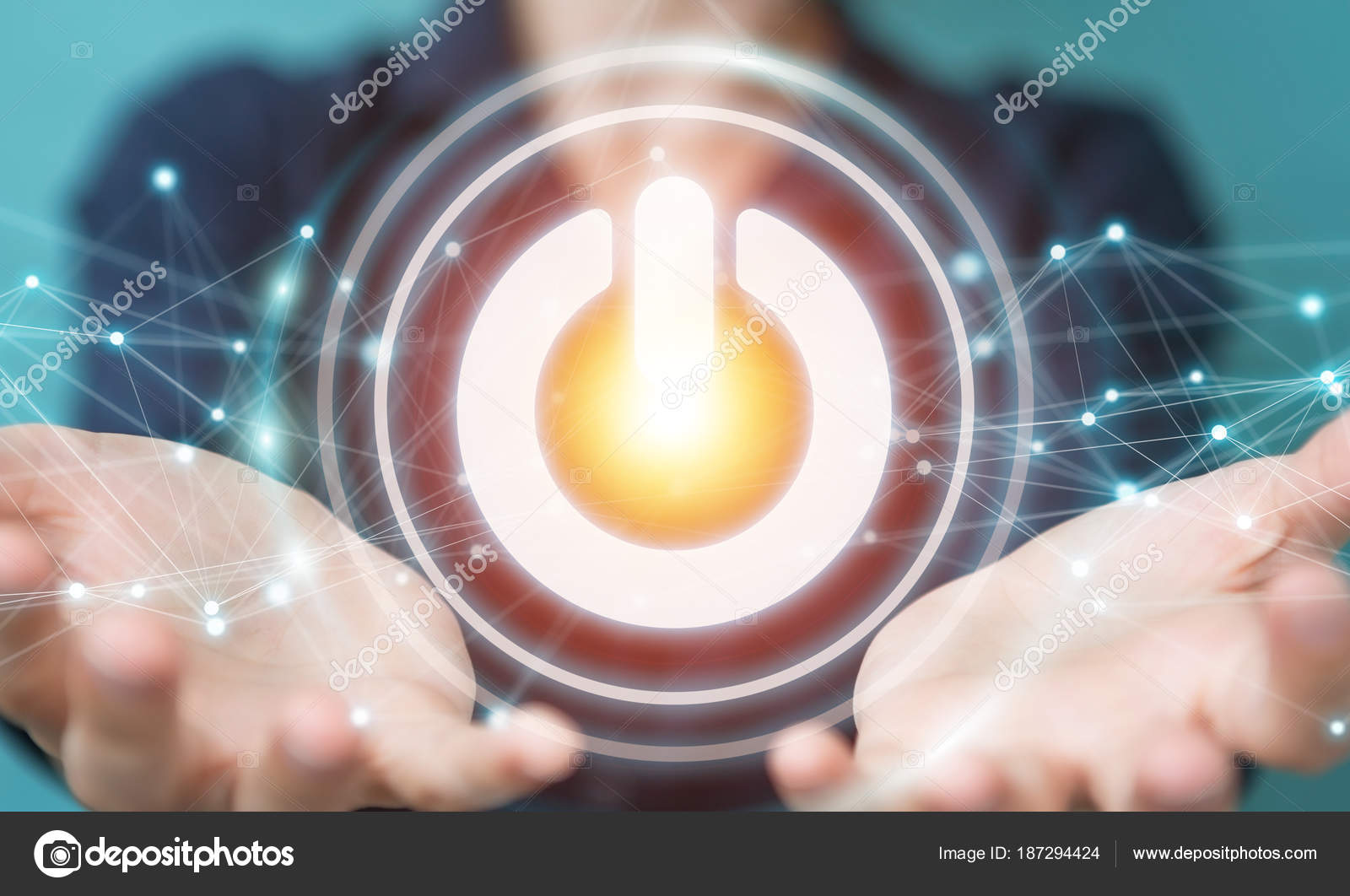 Businessman using 3D render power button with connections — Stock Photo ...