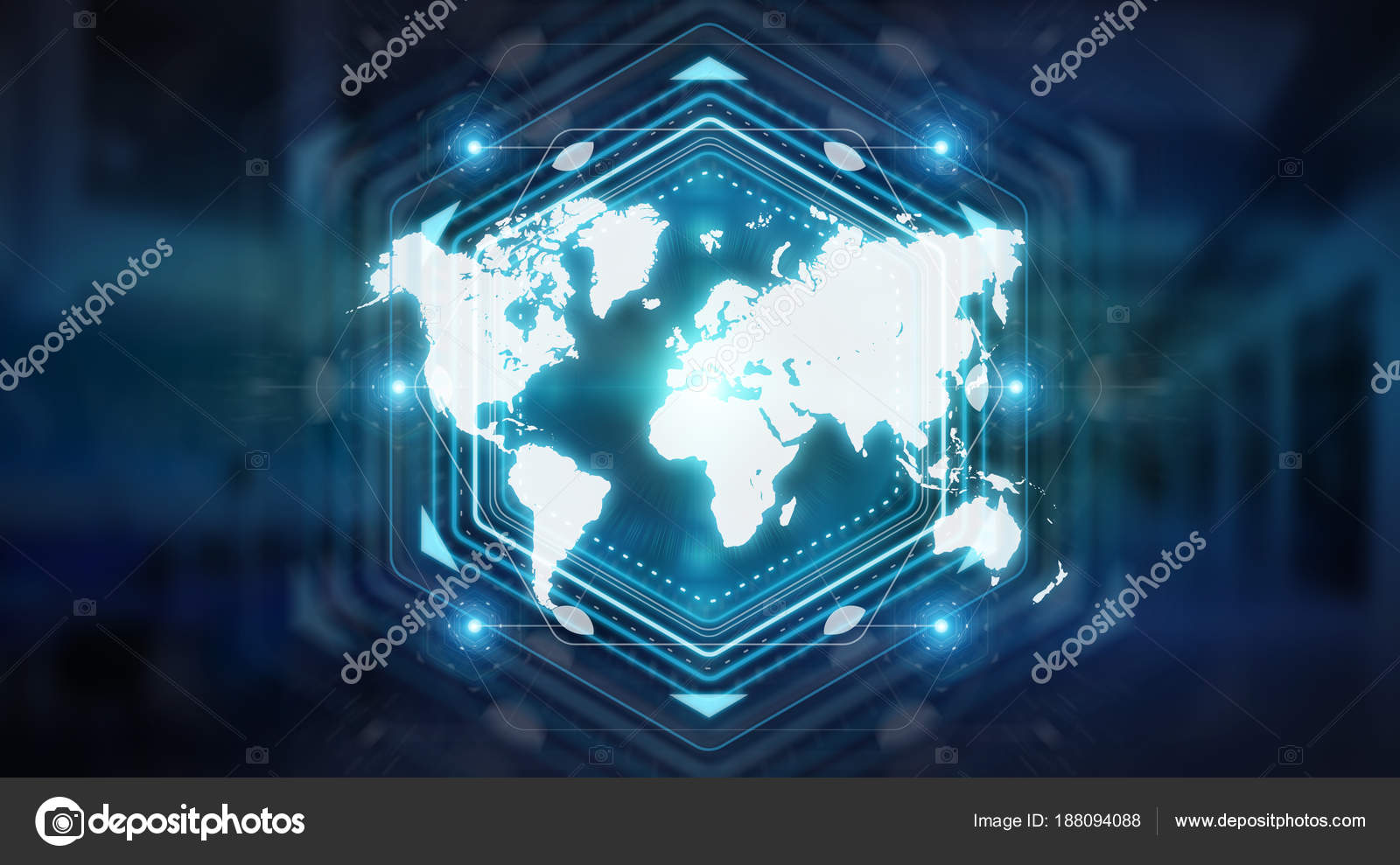Digital world map screen interface 3D rendering — Stock Photo ...