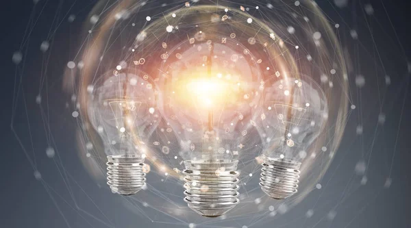 Bright lightbulb illuminating other bulbs 3D rendering Stock Photo by ...