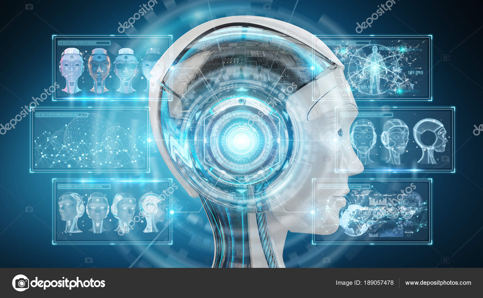 Digital artificial intelligence cyborg interface 3D rendering Stock ...