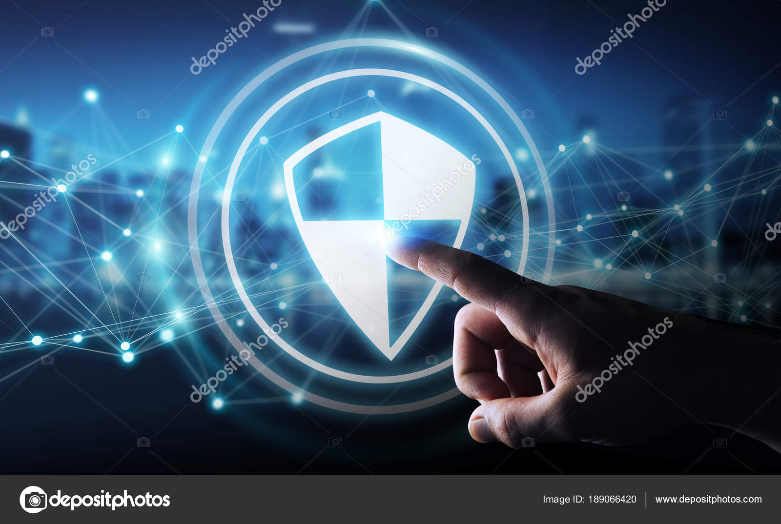 Businessman using shield safe protection with connections 3D ren Stock ...