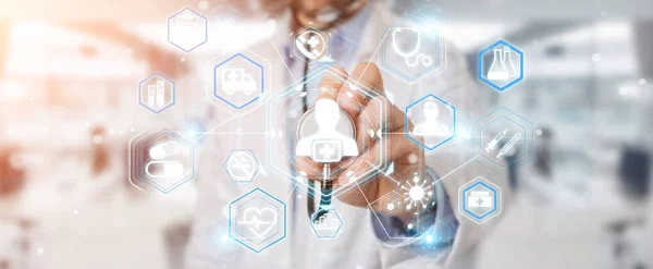 Businessman using digital medical interface 3D rendering — Stock Photo ...