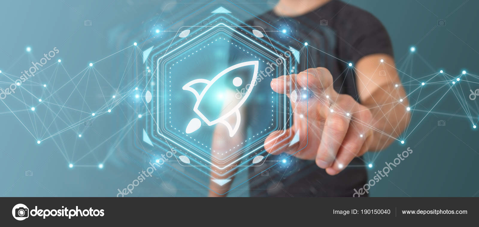 Businessman using startup digital interface 3D rendering Stock Photo by ©sdecoret 190150040