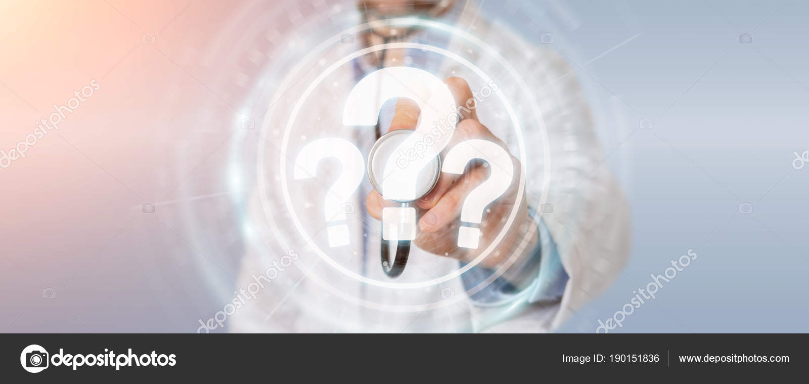 Doctor using digital question marks interface 3D rendering Stock Photo by ©sdecoret 190151836