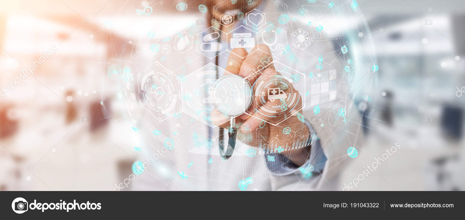 Doctor using digital medical futuristic interface 3D rendering — Stock ...