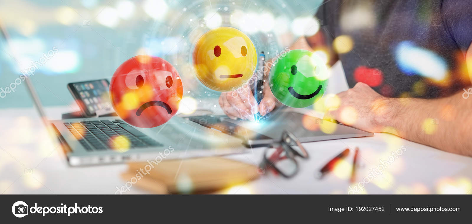 Graphic designer using customer satisfaction rating 3D rendering Stock ...