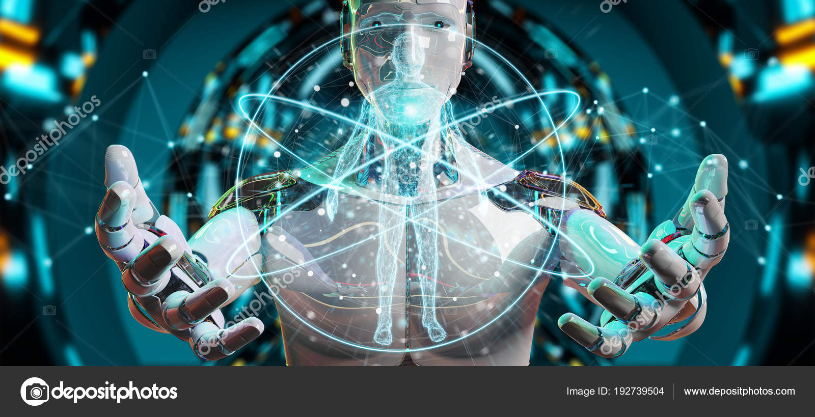 White man robot scanning human body 3D rendering — Stock Photo ...