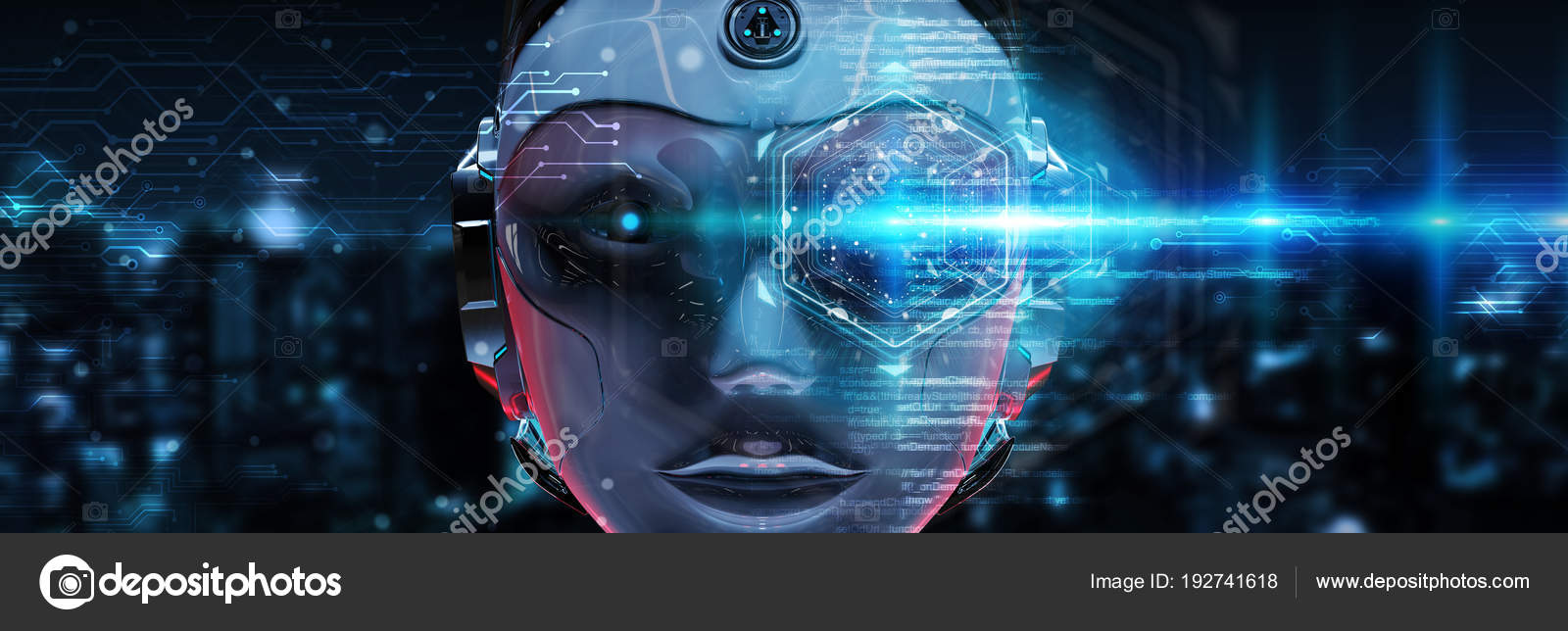 Cyborg head using artificial intelligence to create digital inte ...