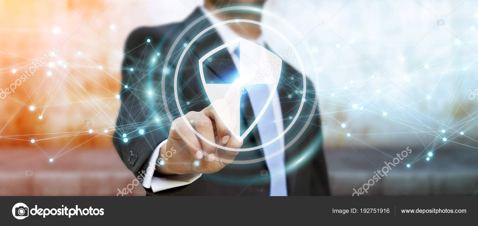Businessman using shield safe protection with connections 3D ren ...