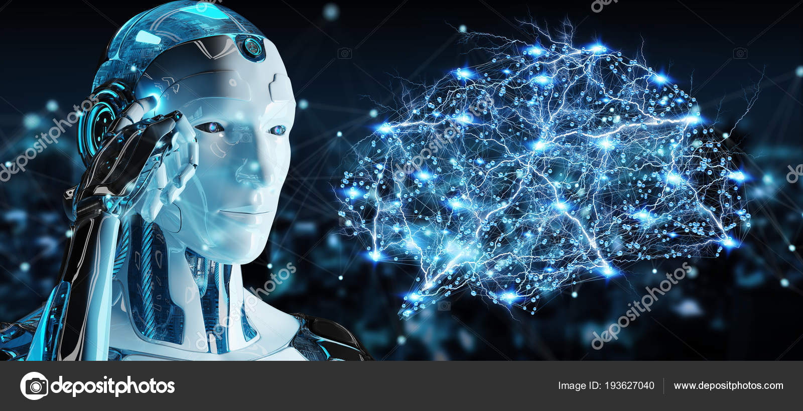 White man humanoid creating artificial intelligence 3D rendering Stock ...