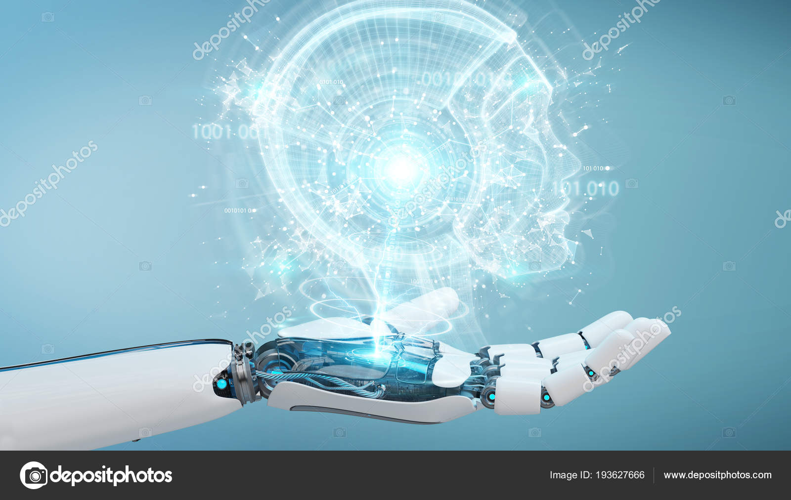 White cyborg hand creating artificial intelligence 3D rendering — Stock ...