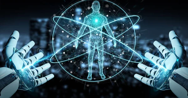 White man robot scanning human body 3D rendering — Stock Photo ...