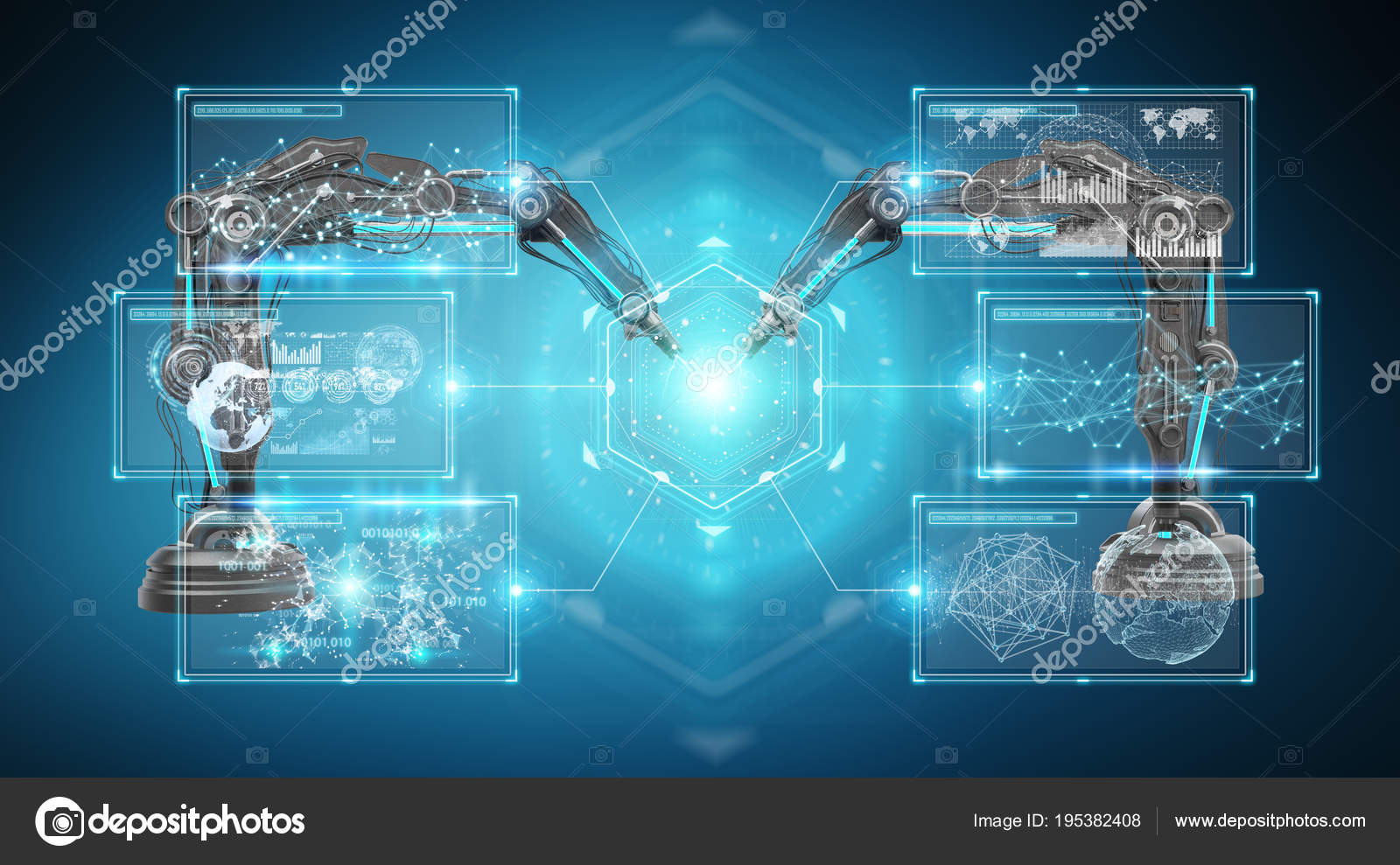 Robotics arms with digital screen 3D rendering — Stock Photo © sdecoret ...