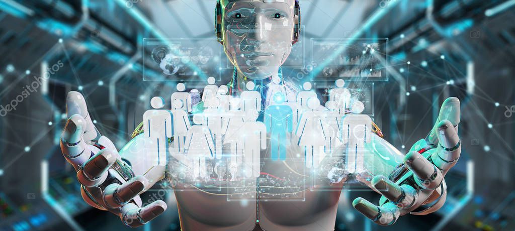 Blanco cyborg control grupo de personas 3D renderizado 2024