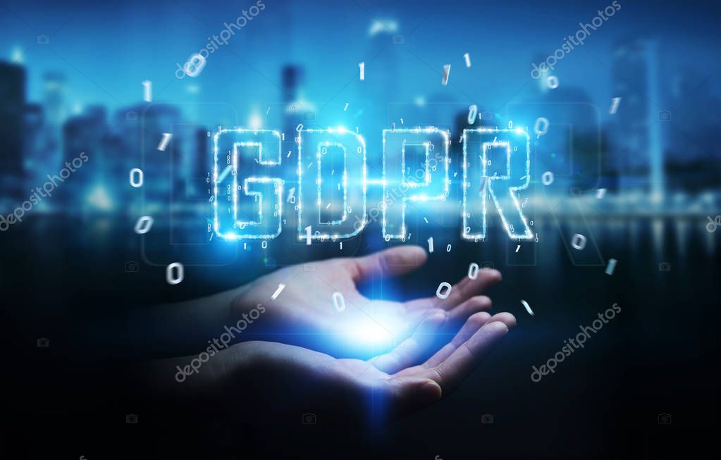 Businesswoman utilizando la interfaz digital GDPR renderizado 3D 2024