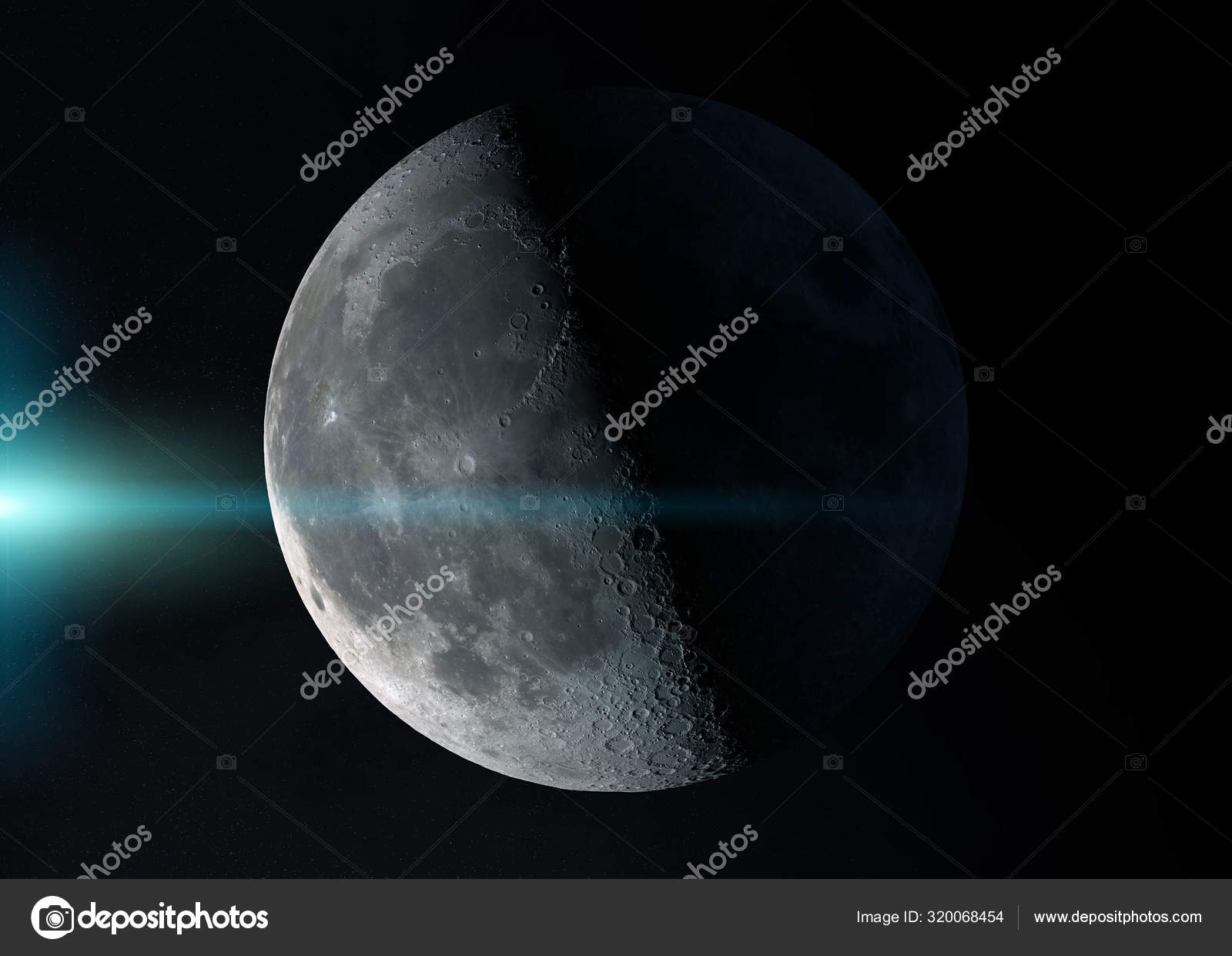 View of an half moon in space with stars 3D rendering elements o Stock ...