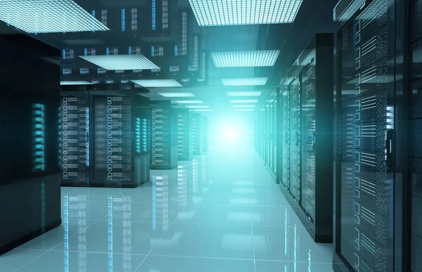 White servers data center room with bright halo light through th Stock ...