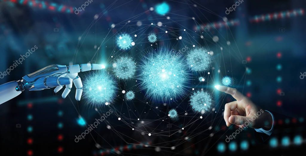 Robot analizando bacterias con proyección holográfica digital clo 2022