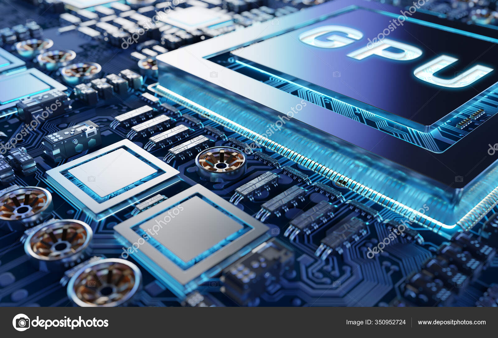 Close View Modern Gpu Card Circuit Colorful Lights Details Rendering ...