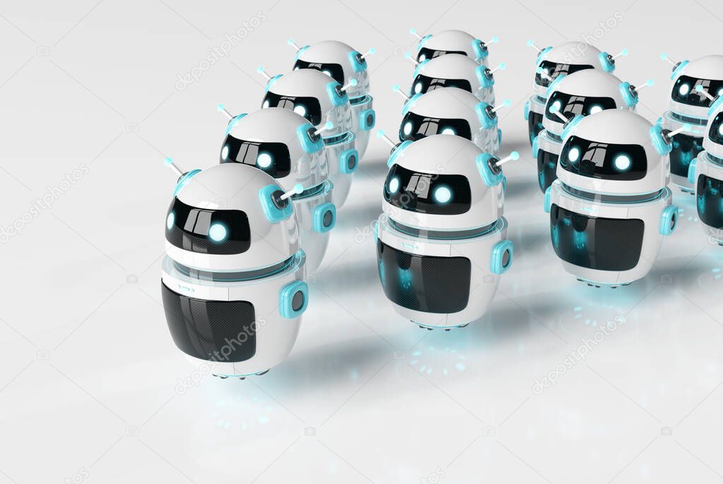 Robot blanco líder grupo de robots en fondo blanco liderazgo chatbot ...