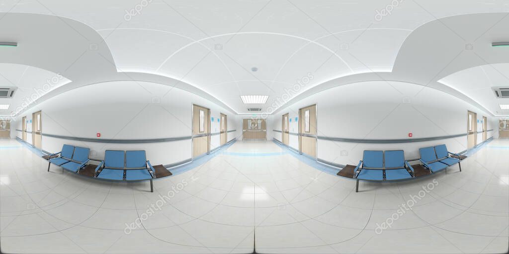 Vista panorámica HDRI de alta resolución de un pasillo del hospital ...