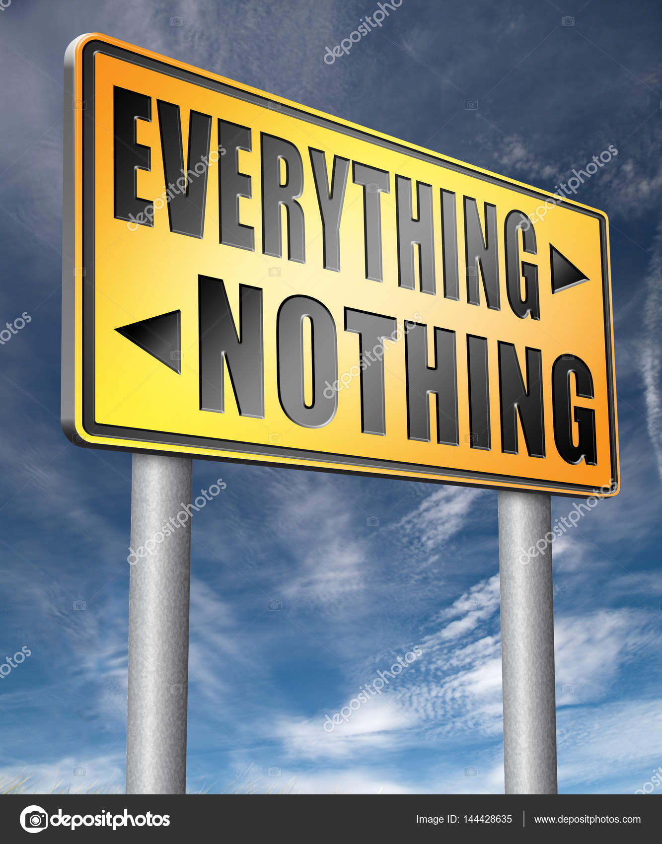 Everything or nothing road sign, 3D illustration — Stock Photo ...