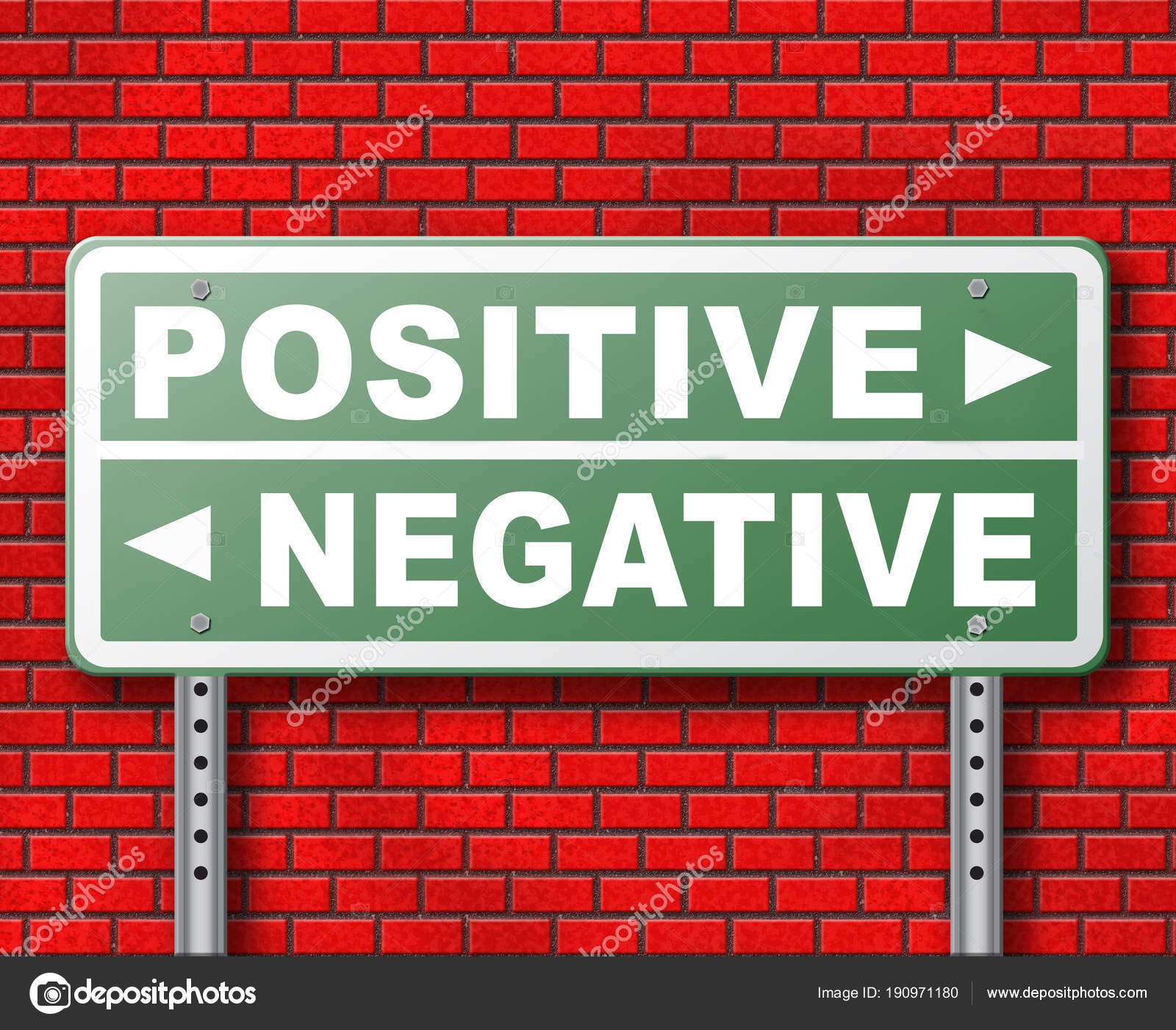Positive Negative Road Sign Brick Wall Background Stock Photo by ...