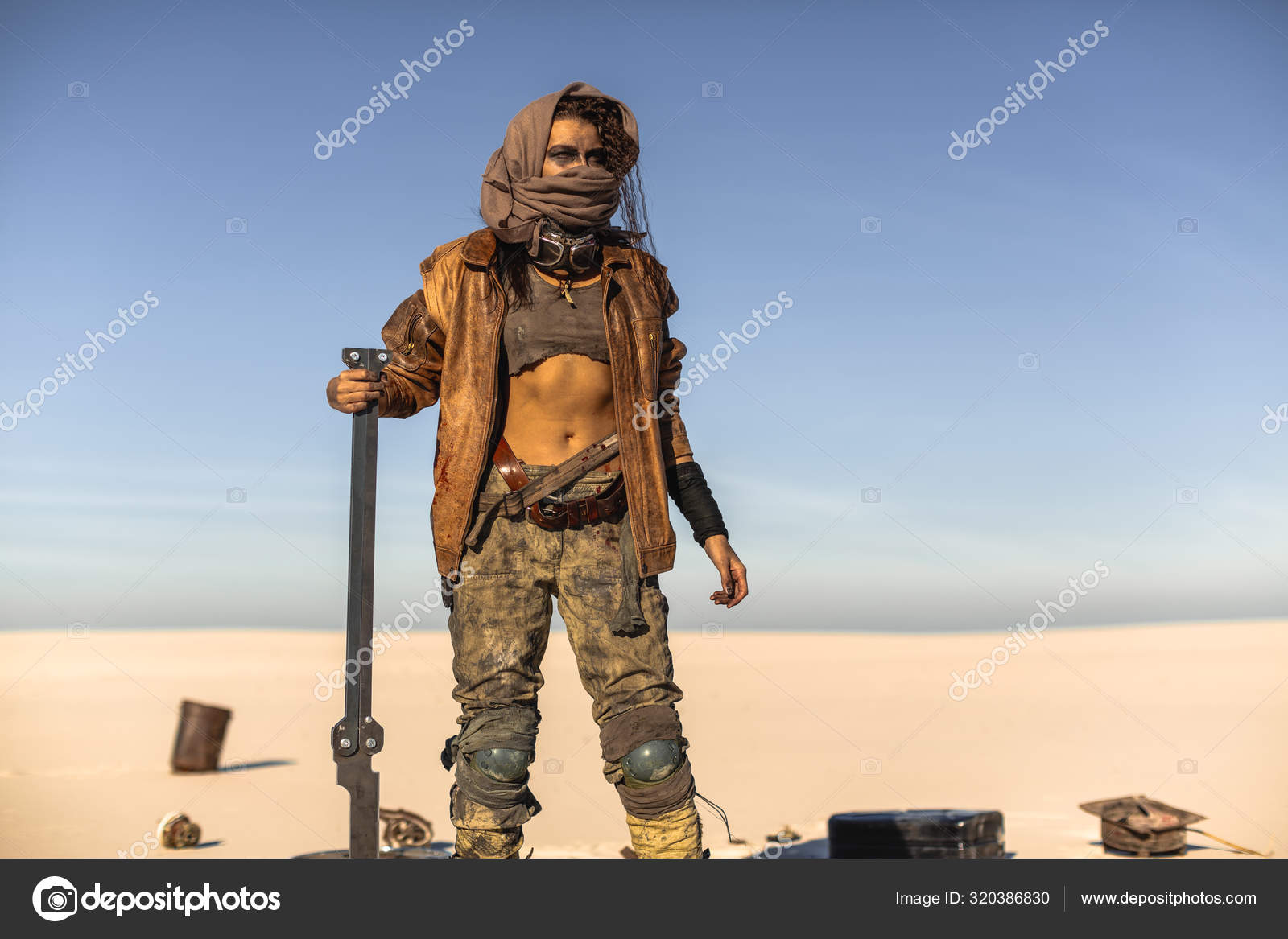 Post-apocalyptic Woman Outdoors in a Wasteland — Stock Photo © dimabl ...