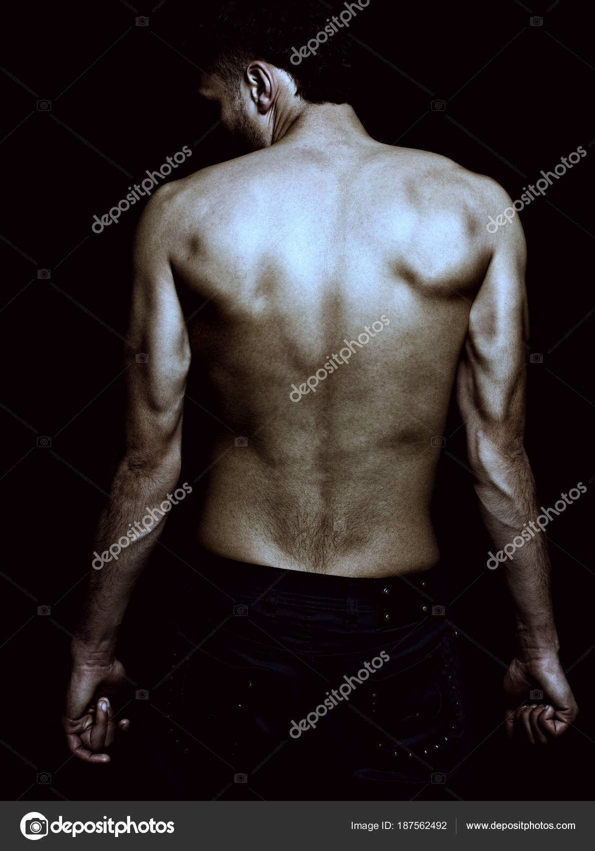 Sexy Male Muscular Lean Back Posing Fashion Dark Background Stock Photo ...