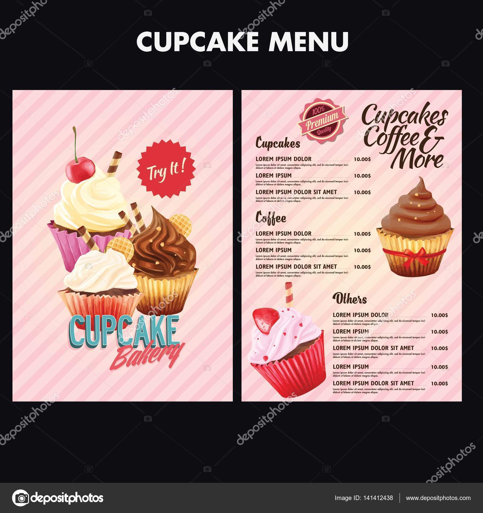 Cupcake menu set with vintage element and illustration Stock Vector ...