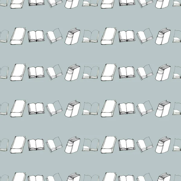 Books library seamless pattern. Reading background -- hand drawn doodle ...