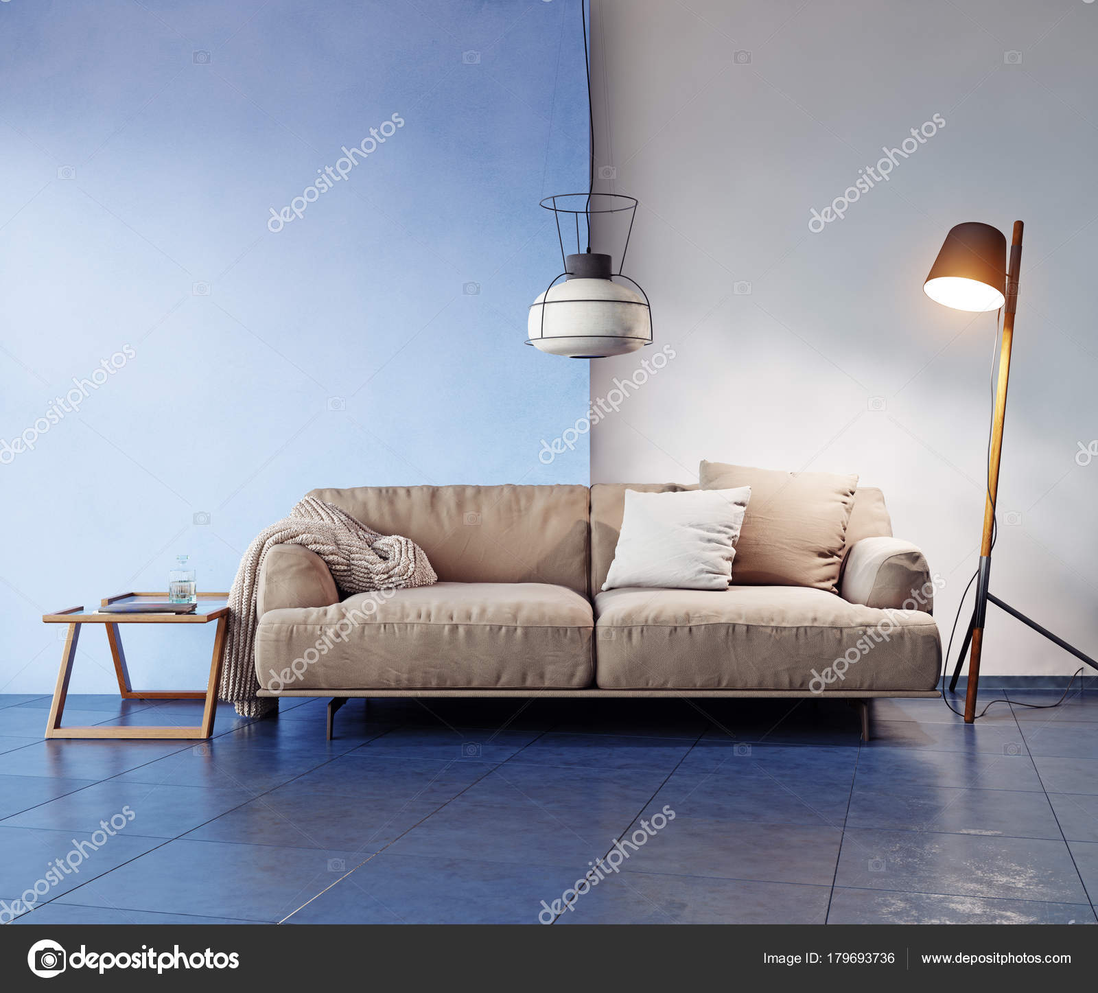 Modern Room Interior Sofa Wall Rendering Concept Stock Photo by ...
