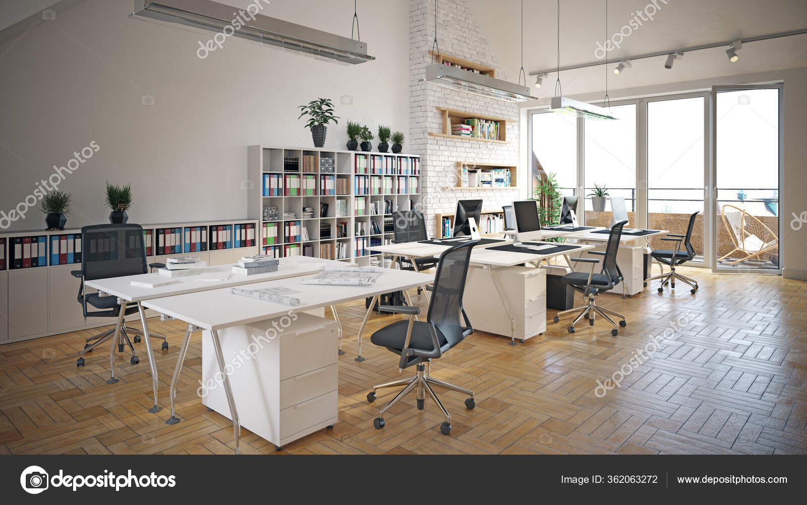 Contemporary Office Interior Rendering Design Concept Stock Photo by ...