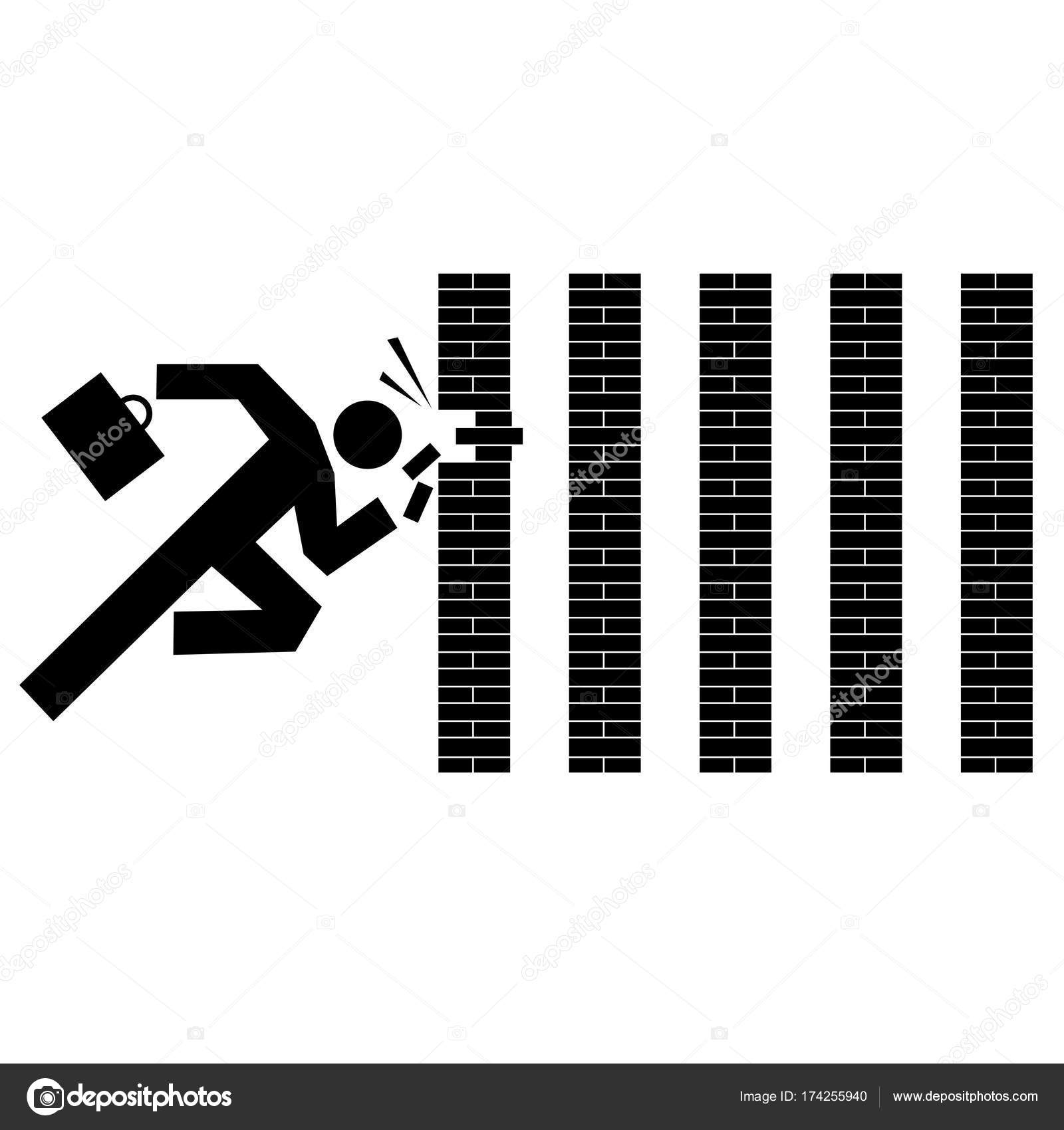 Symbol Man Breaking His Head Wall Concept Person Overcoming Difficult ...