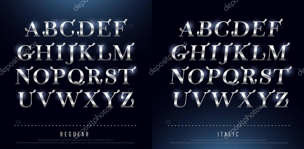 Juego de letras en mayúscula en metal cromado plateado elegante ...