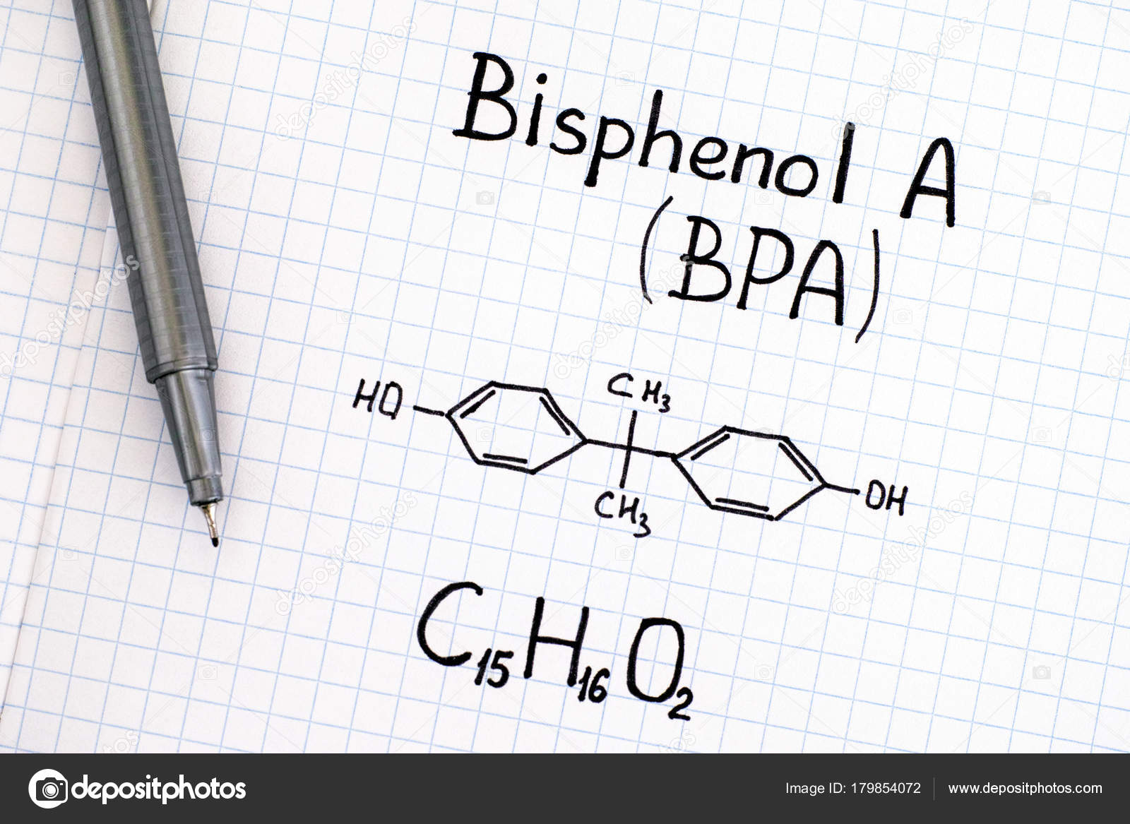 Chemical formula of Bisphenol A (BPA) with pen. — Stock Photo ...