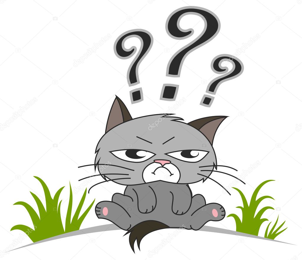 Thinking cat with questions mark above Stock Illustration by ...