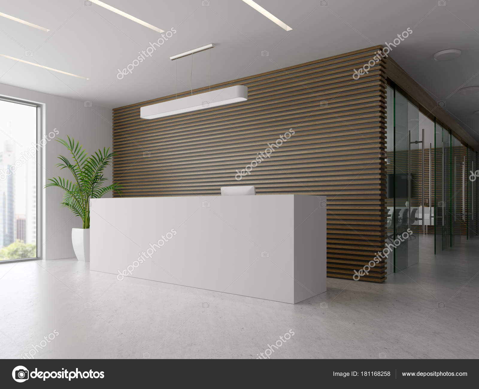 Interior of reception and meeting room 3D illustration Stock Photo by ...